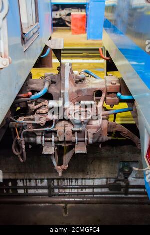 The mechanism of wagons coupling Stock Photo - Alamy