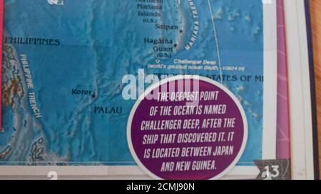 Map showing location of Challenger Deep in the Mariana Trench, deepest ...