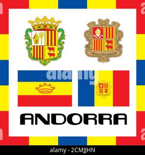 Andorran national official flag. Patriotic symbol, banner, element ...