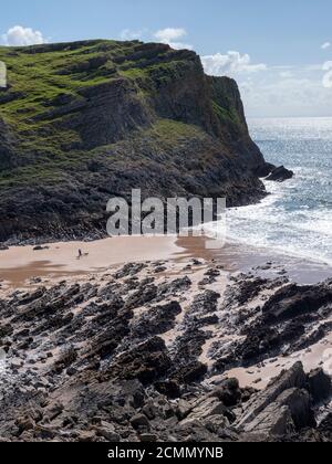 Mewslade Bay, a secluded beach and rocky bay on the south of the Gower ...