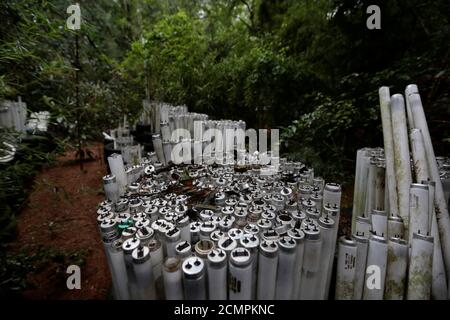 Waste of fluorescent tubes in a recycling yard Stock Photo - Alamy