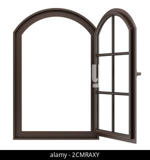 open wooden window isolated on white background Stock Photo - Alamy