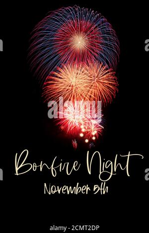 Greeting card for Guy Fawkes night and confetti on white background ...