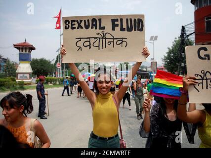 Kathmandu, Nepal, June 29, 2019. Members of the LGBTIQ community take ...