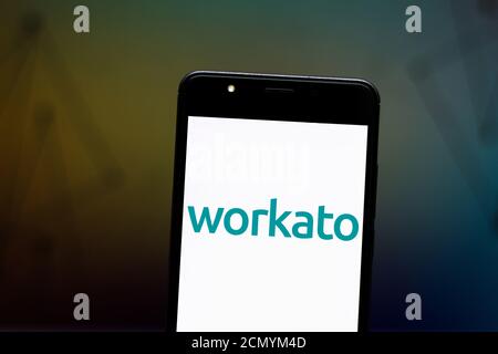 In this photo illustration of the Workato logo seen displayed on a ...