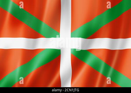 Pays Basque Region flag, France waving banner collection. 3D ...