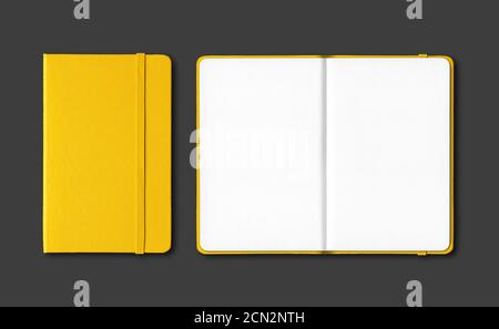Yellow closed and open notebooks mockup isolated on black Stock Photo ...