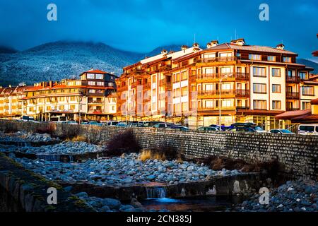 Bulgaria Bansko city at dawn street with hotel Stock Photo - Alamy