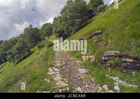 Mountain pathway in the italian Alps in Valle d'Aosta on the trail ...