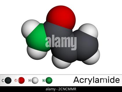 Acrylamide, ACR, acrylic amide molecule. It is as a precursor to ...