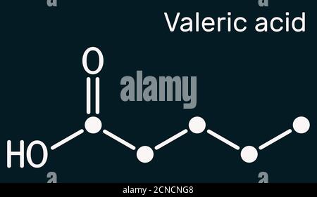 Valeric acid, pentanoic acid or valerate molecule. Skeletal chemical ...