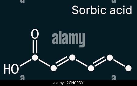 Sorbic acid, 2,4-hexadienoic acid, E200 molecule. It is hexadienoic and ...