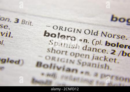 bolero word in a dictionary. bolero concept Stock Photo - Alamy