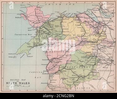 WALES Railway Map of North Wales BARTHOLOMEW 1885 old antique plan ...
