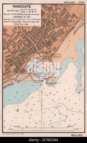 Ramsgate town plan & sea coast chart. Kent. ADMIRALTY 1943 old vintage ...