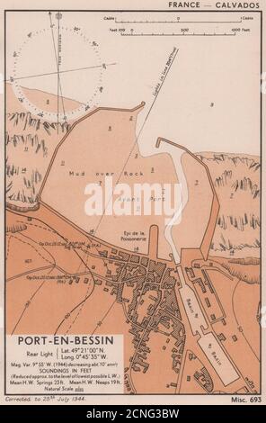 Port-en-Bessin plan/sea coast chart D-Day planning map Gold beach ...