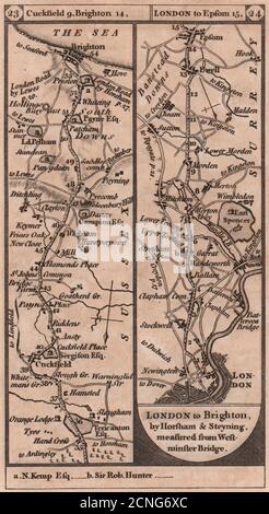 Cuckfield-Brighton. London-Stockwell-Epsom road strip map PATERSON 1785 ...