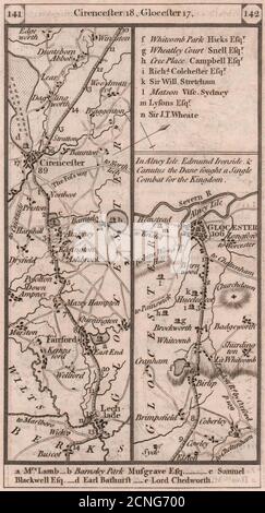 Lechlade - Fairford - Cirencester - Gloucester road strip map PATERSON ...