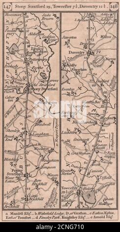 Bletchley-Stony Stratford-Towcester-Daventry road strip map PATERSON ...