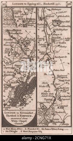 Hackney-Epping-Harlow-Bishop's Stortford road strip map PATERSON 1785 ...