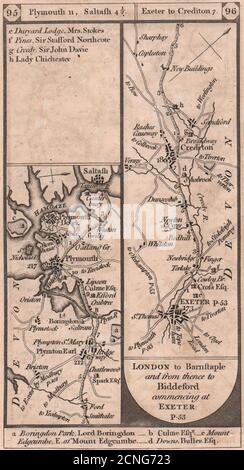Plympton-Plymouth-Saltash. Exeter-Crediton road strip map PATERSON 1785 ...