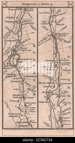 Abergavenny - Crickhowell - Brecon road strip map PATERSON 1785 old ...