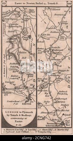 Exeter-Chudleigh-Newton Abbot-Totnes-Brownston road strip map PATERSON ...