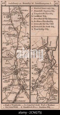 Wilton - Salisbury - Romsey - Southampton road strip map PATERSON 1785 ...