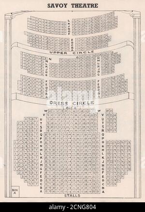 SAVOY THEATRE. Vintage seating plan. London West End 1936 old vintage print Stock Photo - Alamy