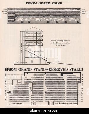 EPSOM GRAND STAND. Vintage seating plan. Race course. Surrey 1936 old ...