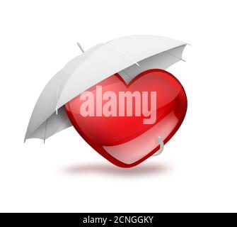 Love heart under umbrella protection in rainy day. Two hearts in love ...