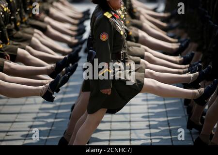 Female soldiers marching during a military parade. Cajamarca, Peru ...