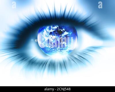 Human eye earth planet as world vision for the future and global ...