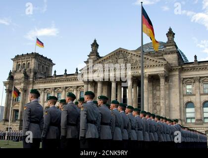 German Bundeswehr soldiers stand in line during the ceremonial oath in ...