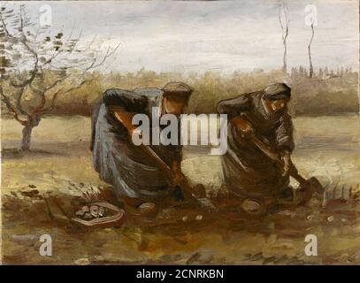 Two Peasants Digging (oil on canvas) by Vincent Van Gogh (1853-1890) a ...