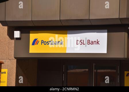 Cologne, Germany. 13th Sep, 2020. Logo lettering of Deutsche Postbank ...