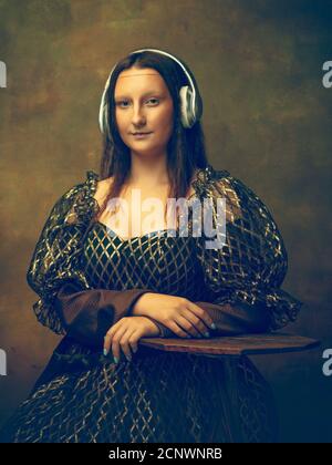 Classic retro portrait of young beautiful woman in image of medieval ...