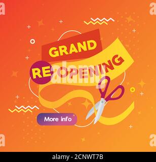 grand reopening ribbon label sign set. grand reopening banner Stock ...