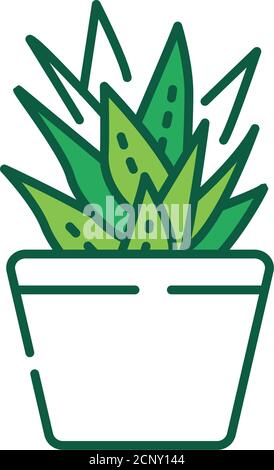 Aloe flowerpot color line icon. Outline pictogram for web page, mobile ...
