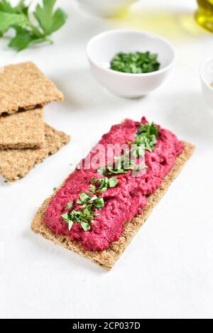 Concept of tasty food with hummus, close up Stock Photo - Alamy