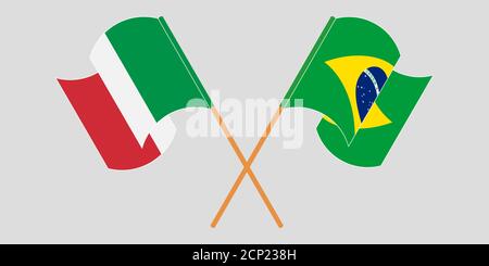 Brazil and Italy Flags Crossed And Waving Flat Style. Official ...