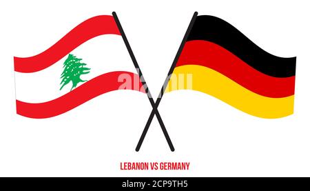Crossed flags of Lebanon and Germany. Official colors. Correct ...