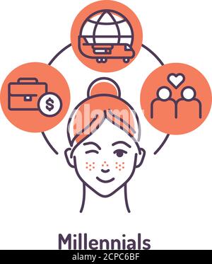 Millennials flat contour vector illustration. Teenager culture. Stylish ...
