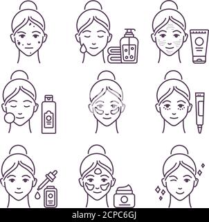 Feminine hygiene, makeup app icons set. Skin care attributes, cosmetic ...