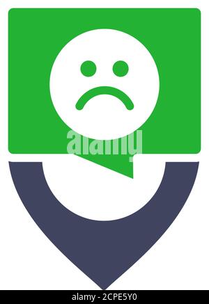 Location mark with sad face colored icon. Customer unsatisfaction ...