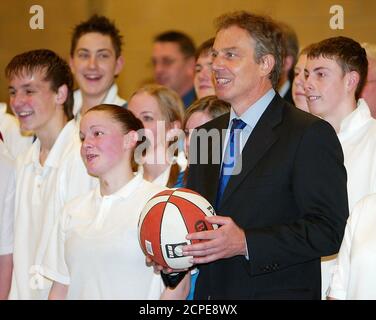 Prime Minister Tony Blair with pupils from the Platt Bridge Community ...