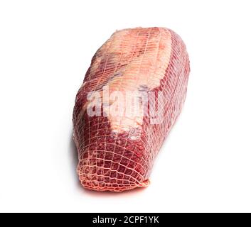 netted pack of raw meat package isolated on white background Stock ...