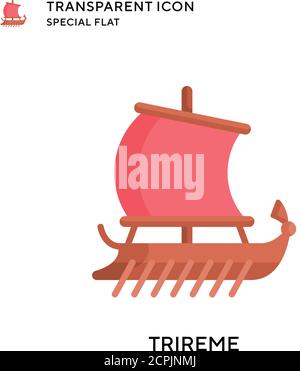 Ancient greek galley or trireme flat ship. Wooden rowing warship with a ...