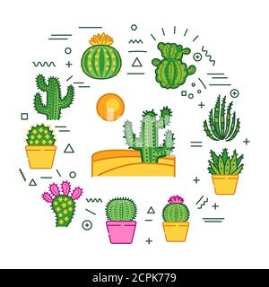 Cacti word lettering typography. Infographics with linear icons on ...