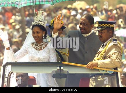King Letsie III of Lesotho with his wife Queen Masenate Mohato Seesio (right) are given a tour ...